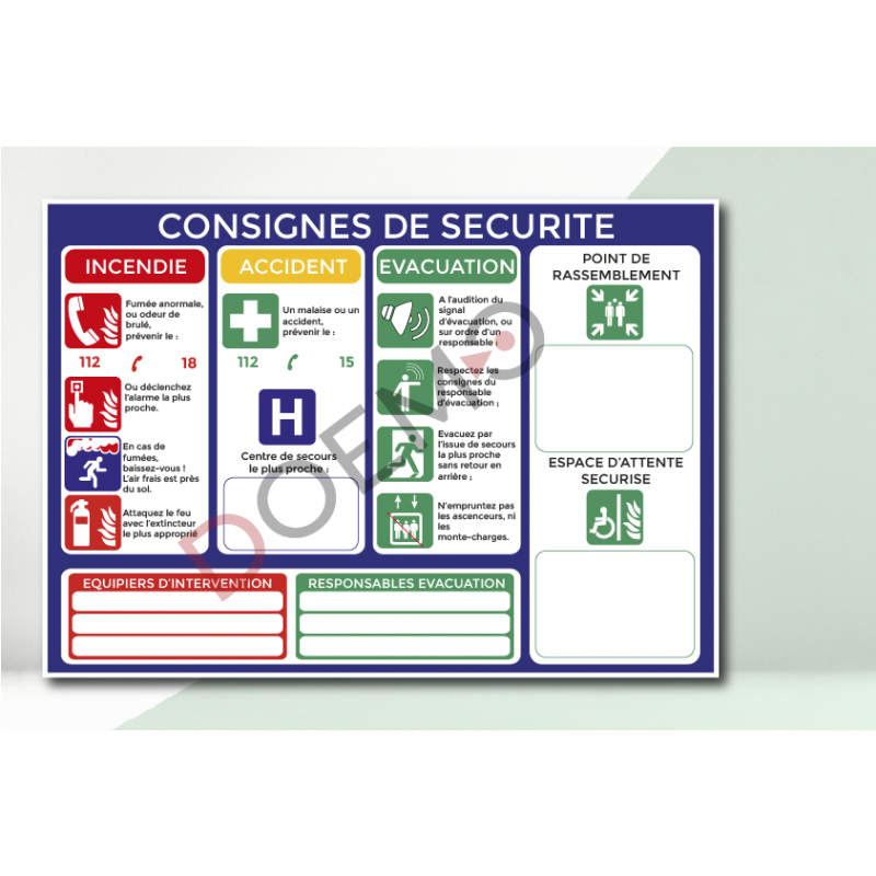 Consigne "Consignes de sécurité" - Horizontal - PVC - A4
